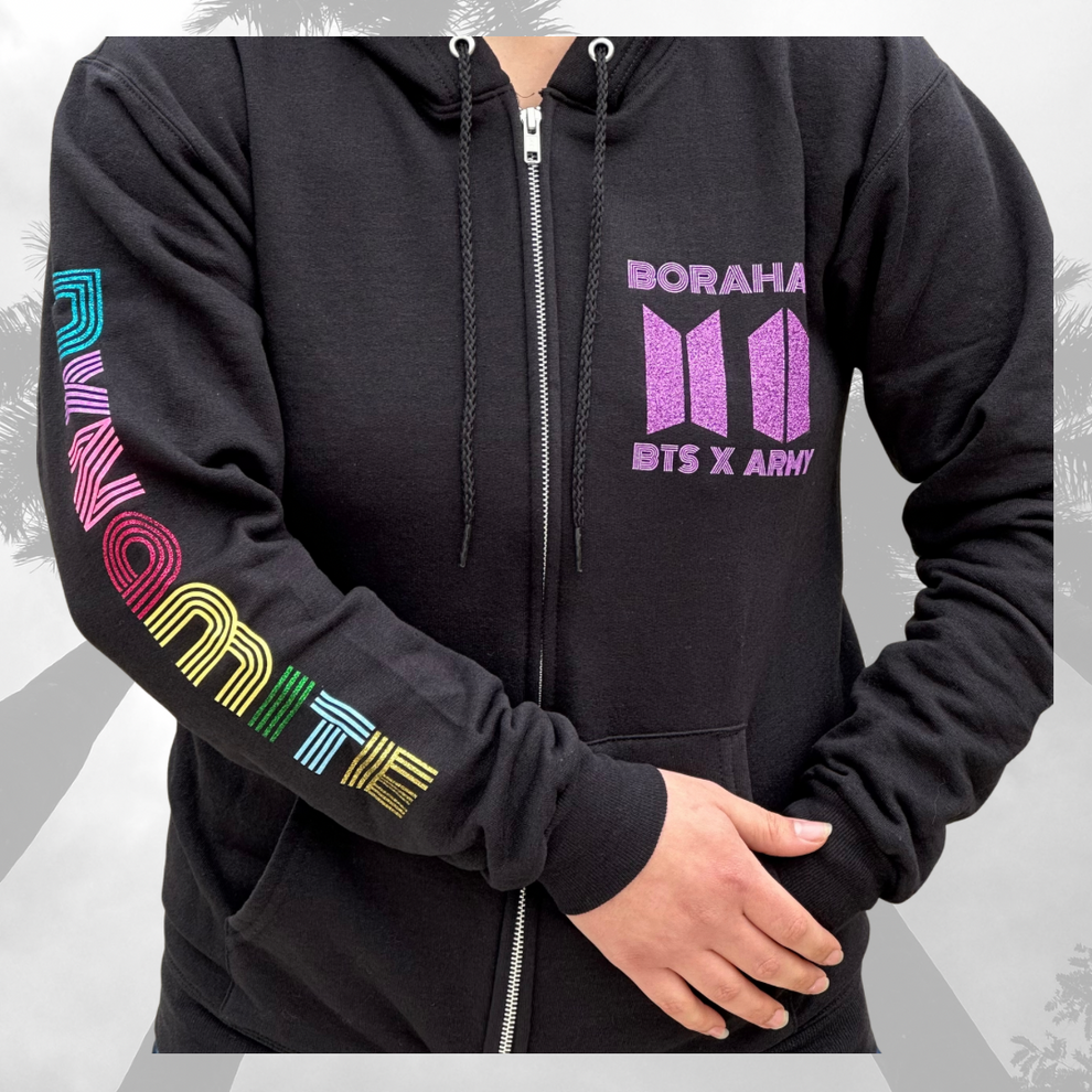 Hoodie BTS ARMY Dynamite Inspired Black Zip Up – IslandGirlMick